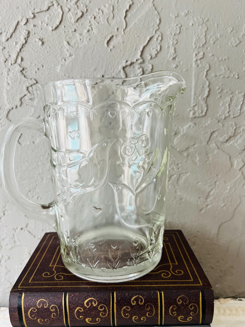 Vintage Indiana Glass Pitcher: Spring Garden Birds & Butterflies - Etsy