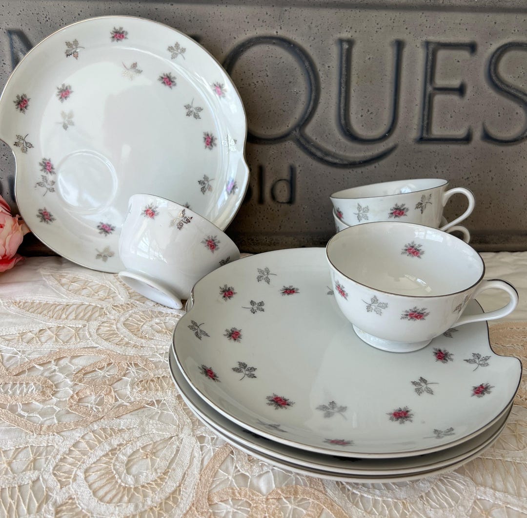 Vintage Rosette Tea Cups and Plate Luncheon Snack Set- Set of 4 - Etsy