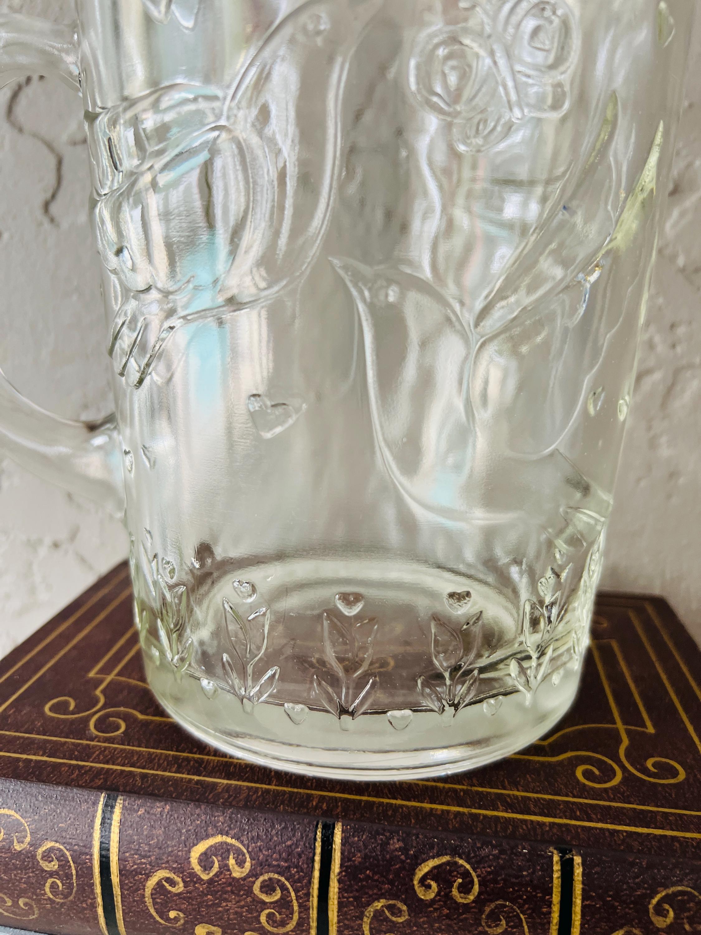 Vintage Glass Pitcher: Indiana Glass Spring Garden Birds & Butterflies ...