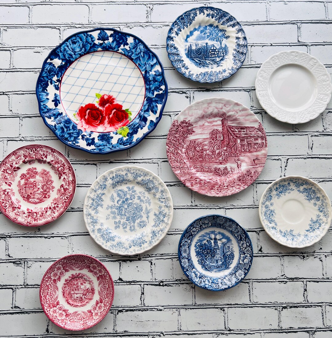 Mismatched Wall Plates, Blue and White Plates, Mismatched Plates for ...