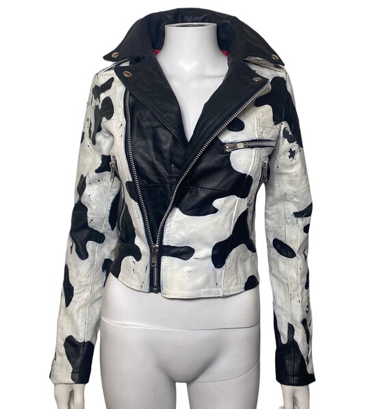Vintage 90s Biker jacket, hand painted cow print - Gem
