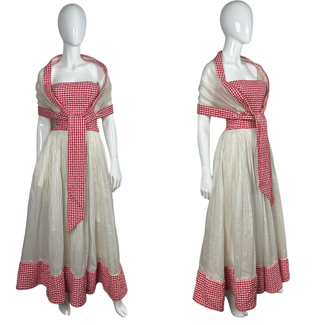 1950s Ceil Chapman Evening Gown, Gingham - Etsy