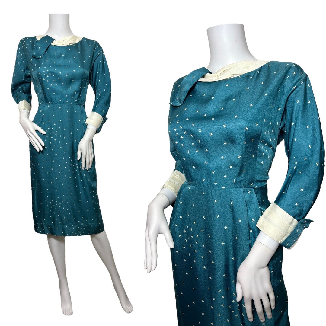 1950s Secretary Dress With Cross Print, Franklin Originals - Etsy