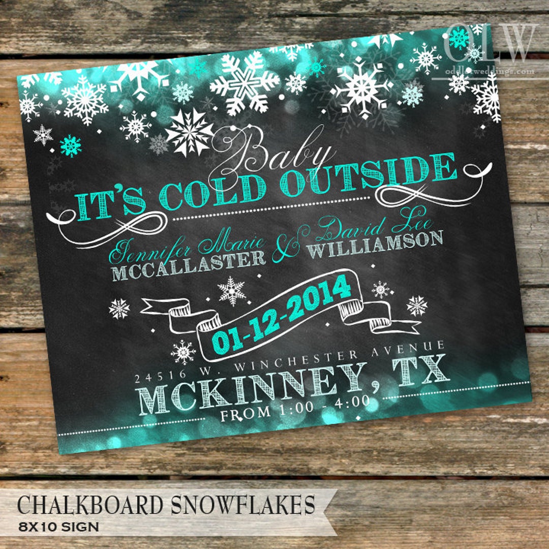 Chalkboard Snowflakes Subway Art Typography Turquoise Wedding Poster or ...