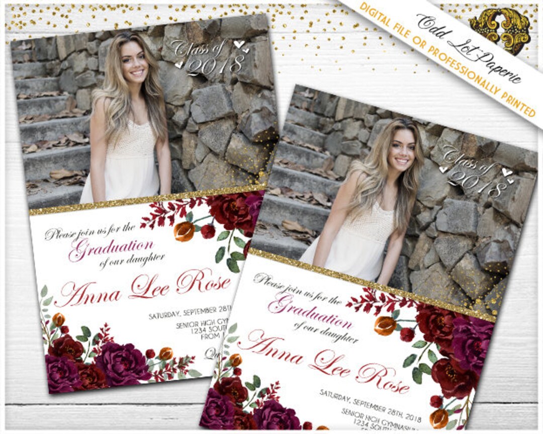 Merlot Floral Senior Graduation Invitation Template (DIY Printable) - Etsy