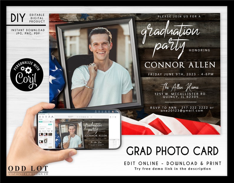 Editable Rustic Graduation Invitation Rustic Patriotic - Etsy