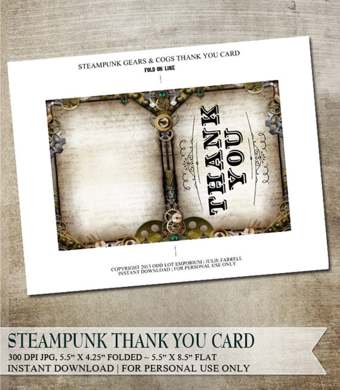 Steampunk Thank You Card Printable Greeting Card Rustic and - Etsy