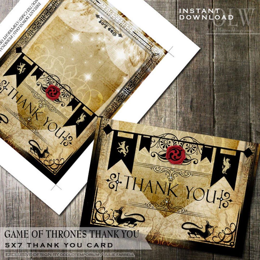 Medieval Inspired Thank You Card, Party Printable, DIY Greeting Card ...
