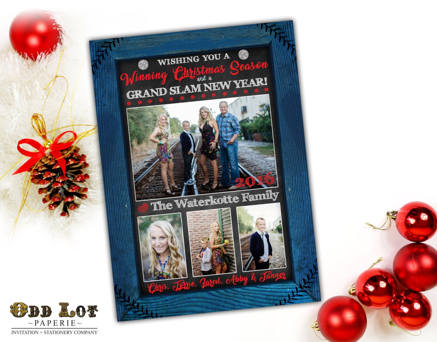 Printable Christmas Cards, Baseball Themed Christmas Card, Photo ...