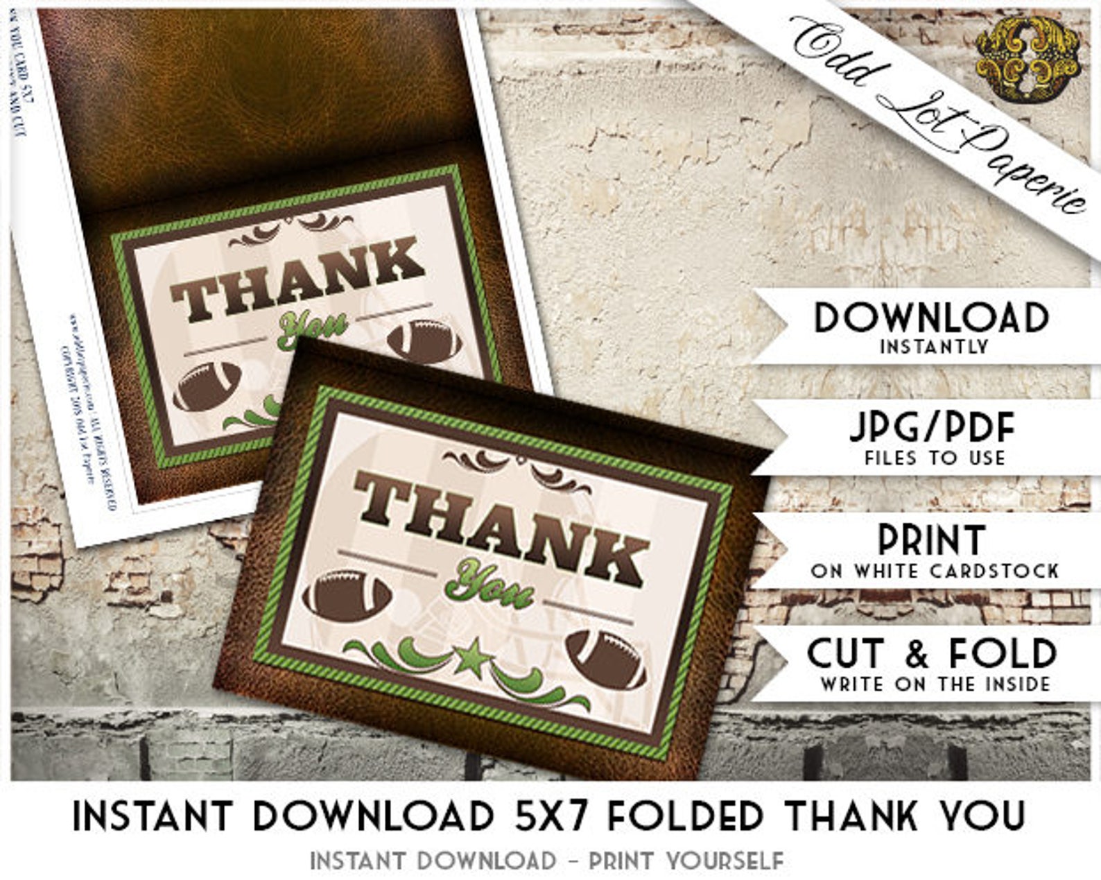 Printable Thank You Card Football Thank You Cards Football | Etsy