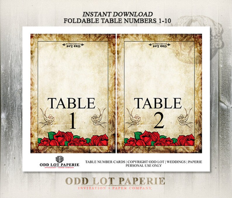 Rose Printable Table Number Folded Cards DIY Table Number | Etsy