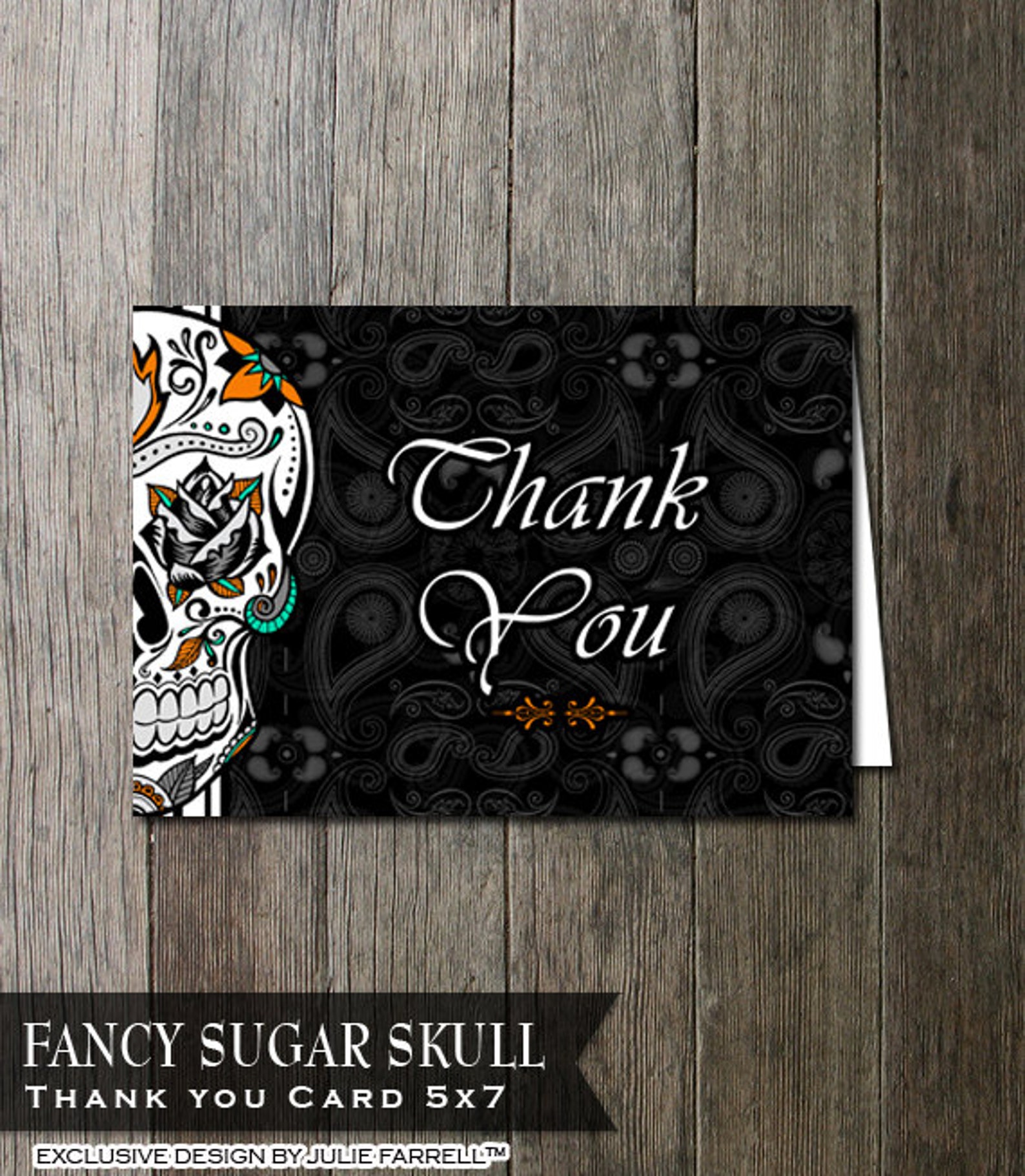 Fancy Sugar Skull Thank You Card, Day of the Dead, Dia De Los Muertos ...