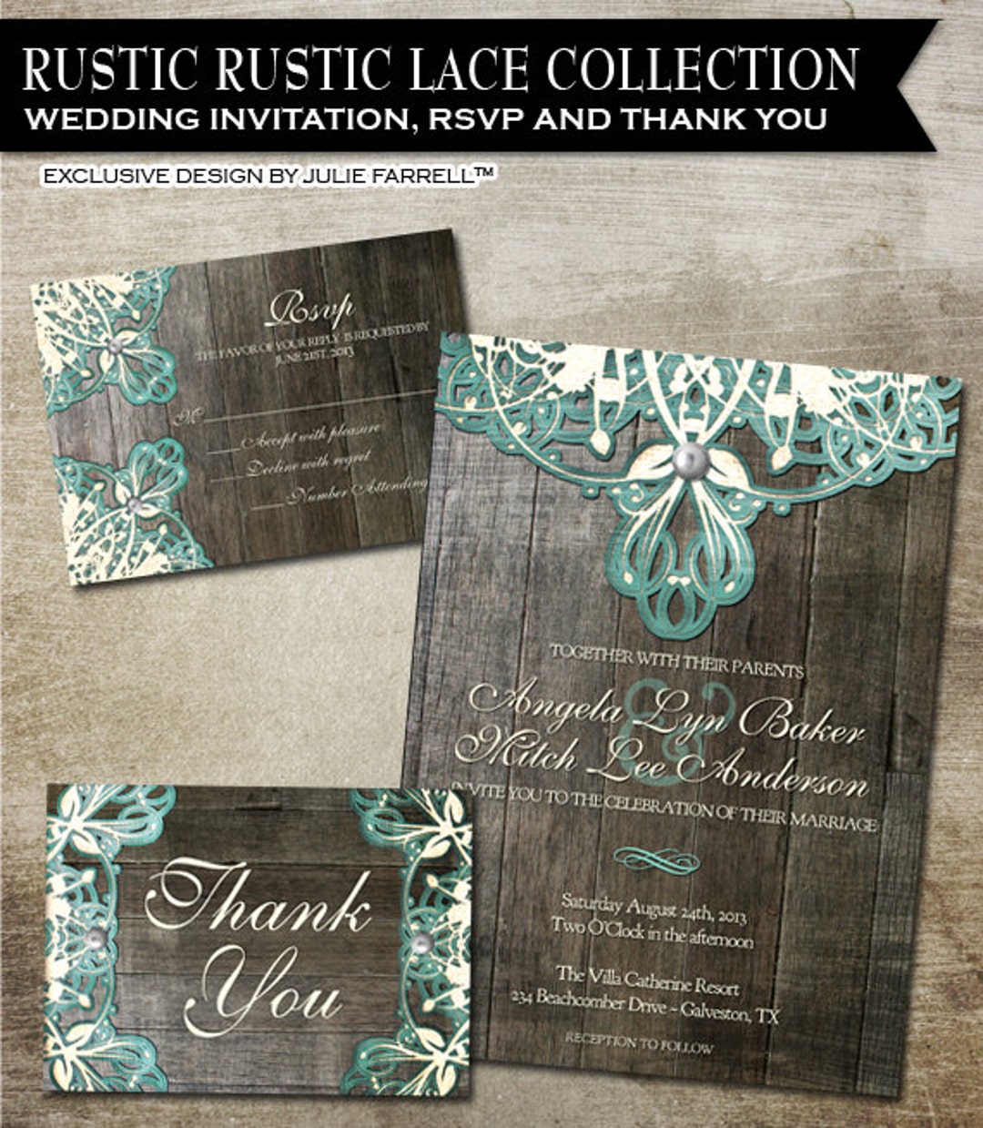 Rustic Lace Wedding Invitation and RSVP, Etc - Digital Printables ...