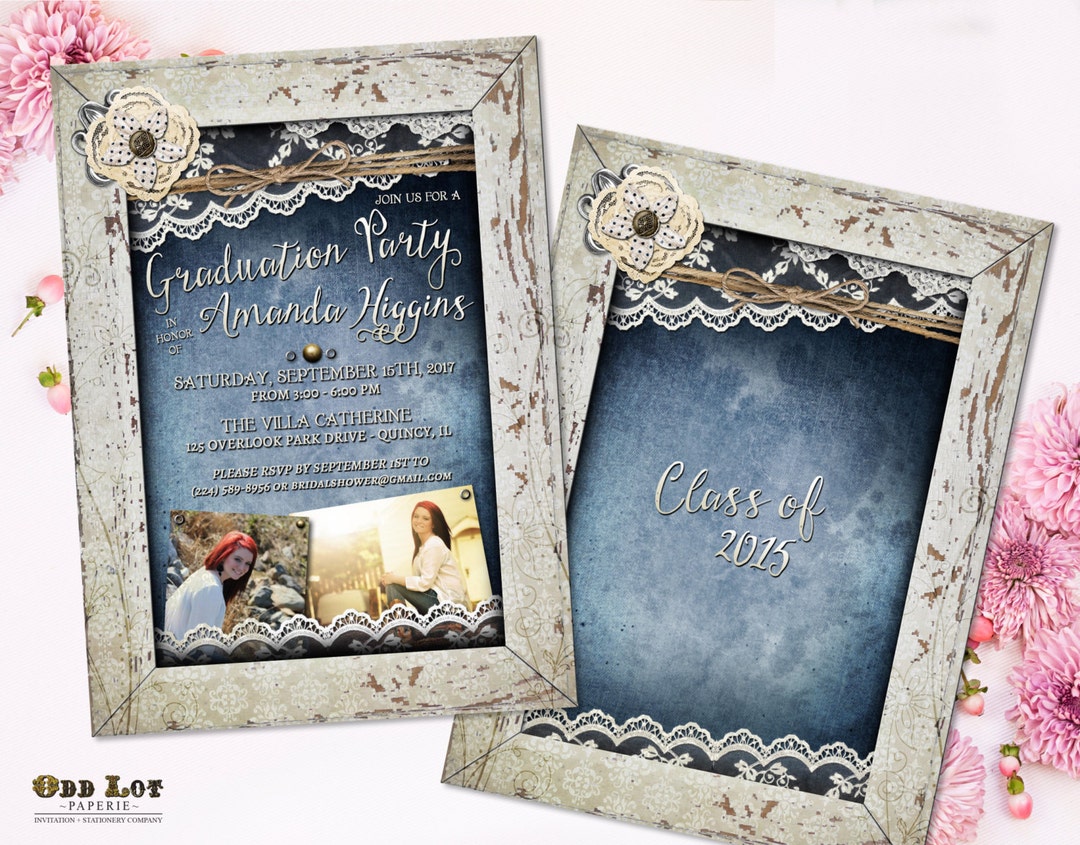 Rustic Graduation Invitation Denim Lace Graduation Announcement Cottage ...