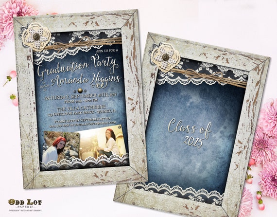 Rustic Graduation Invitation Denim Lace Graduation Announcement Cottage ...