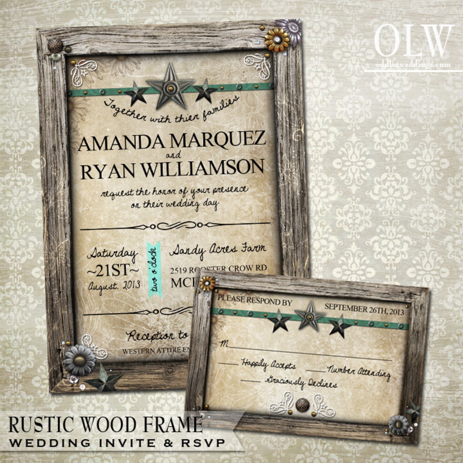 Rustic Wood Wedding Invitation. Features Wood Elements With - Etsy