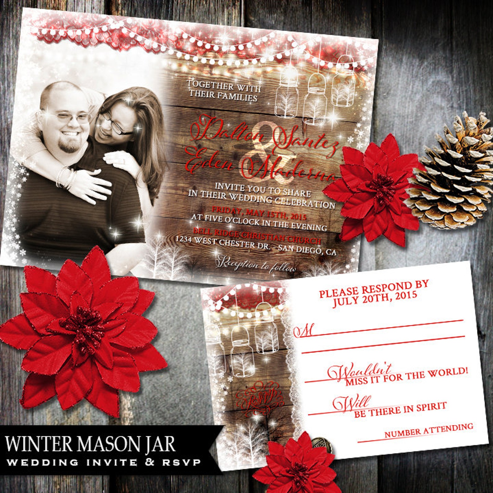 Rustic Winter Wedding Invitation Set Country Winter Invitation - Etsy