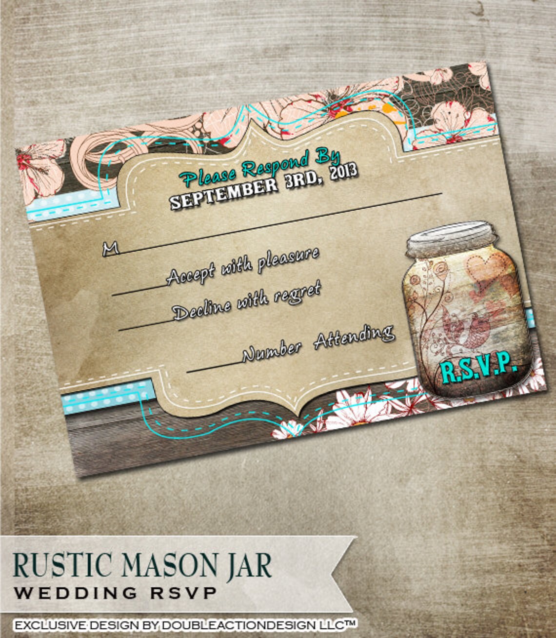 Rustic Mason Jar Wedding Invitation RSVP Directions Card | Etsy