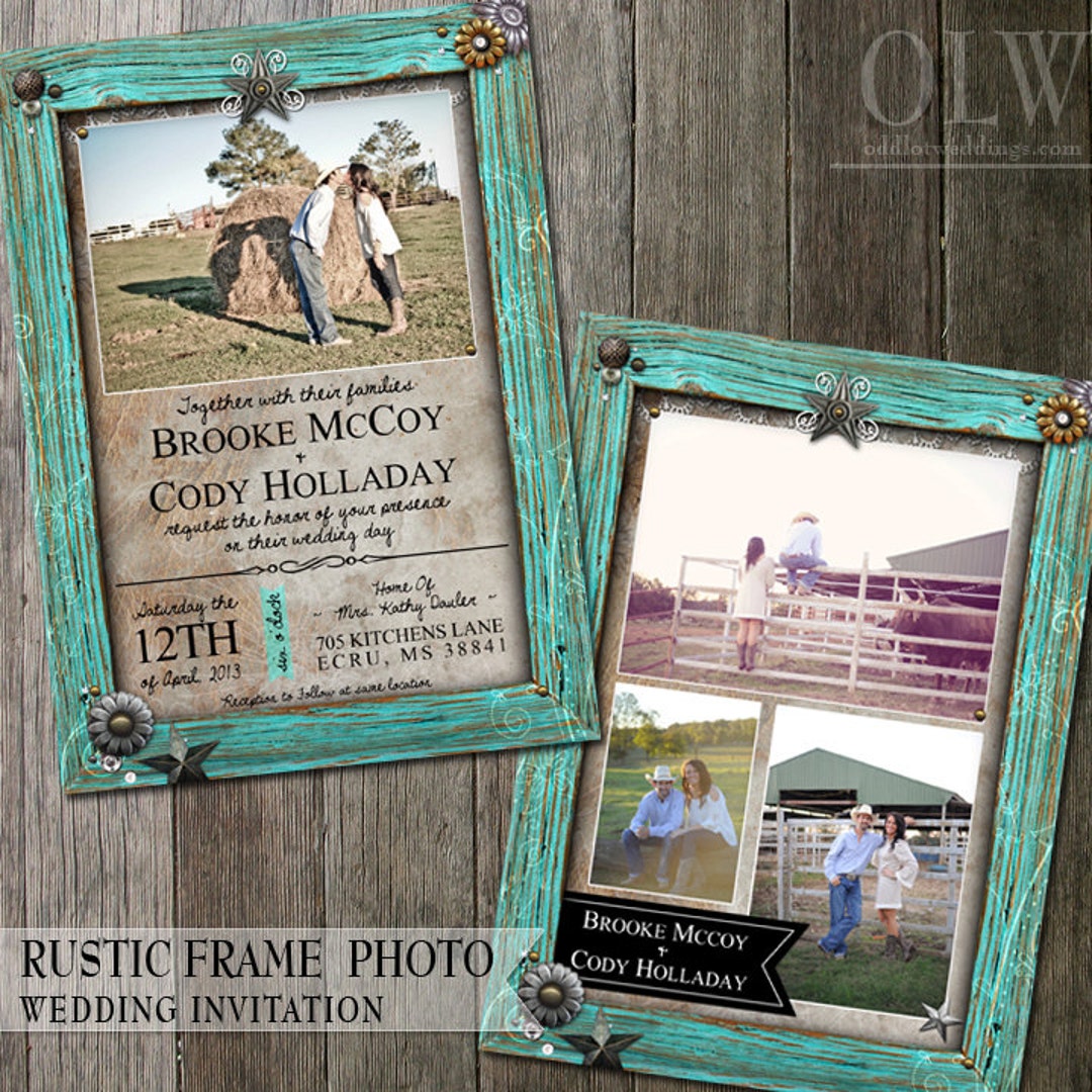 Turquoise Frame Wedding Invitation, Country Rustic Wedding Invite ...