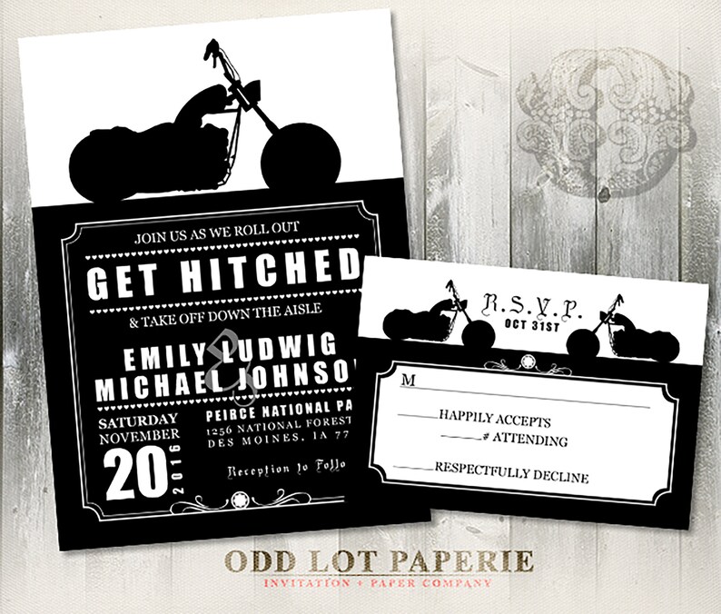 Biker Motorcycle Wedding Invitation Set Biker Invite RSVP - Etsy