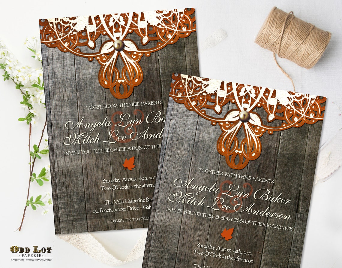 Rustic Lace Wedding Invitation and RSVP Fall Wedding Invite - Etsy