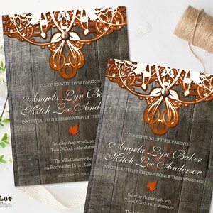 Rustic Lace Wedding Invitation and RSVP, Fall Wedding Invite, Digital ...