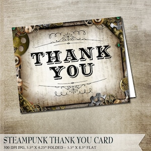 Steampunk Thank You Card, Printable Greeting Card, Rustic and Vintage ...