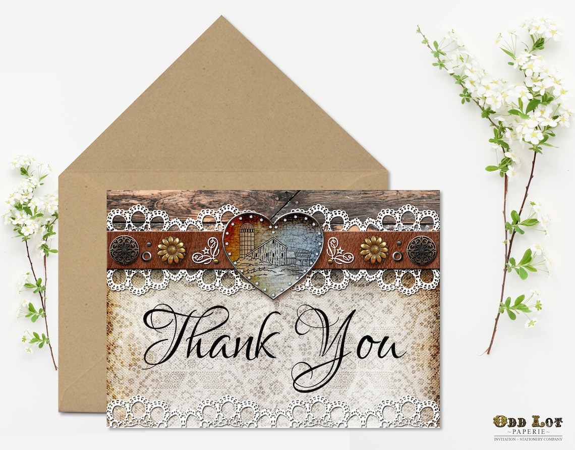 Rustic Thank You Card Printable Wedding Thank You Card | Etsy