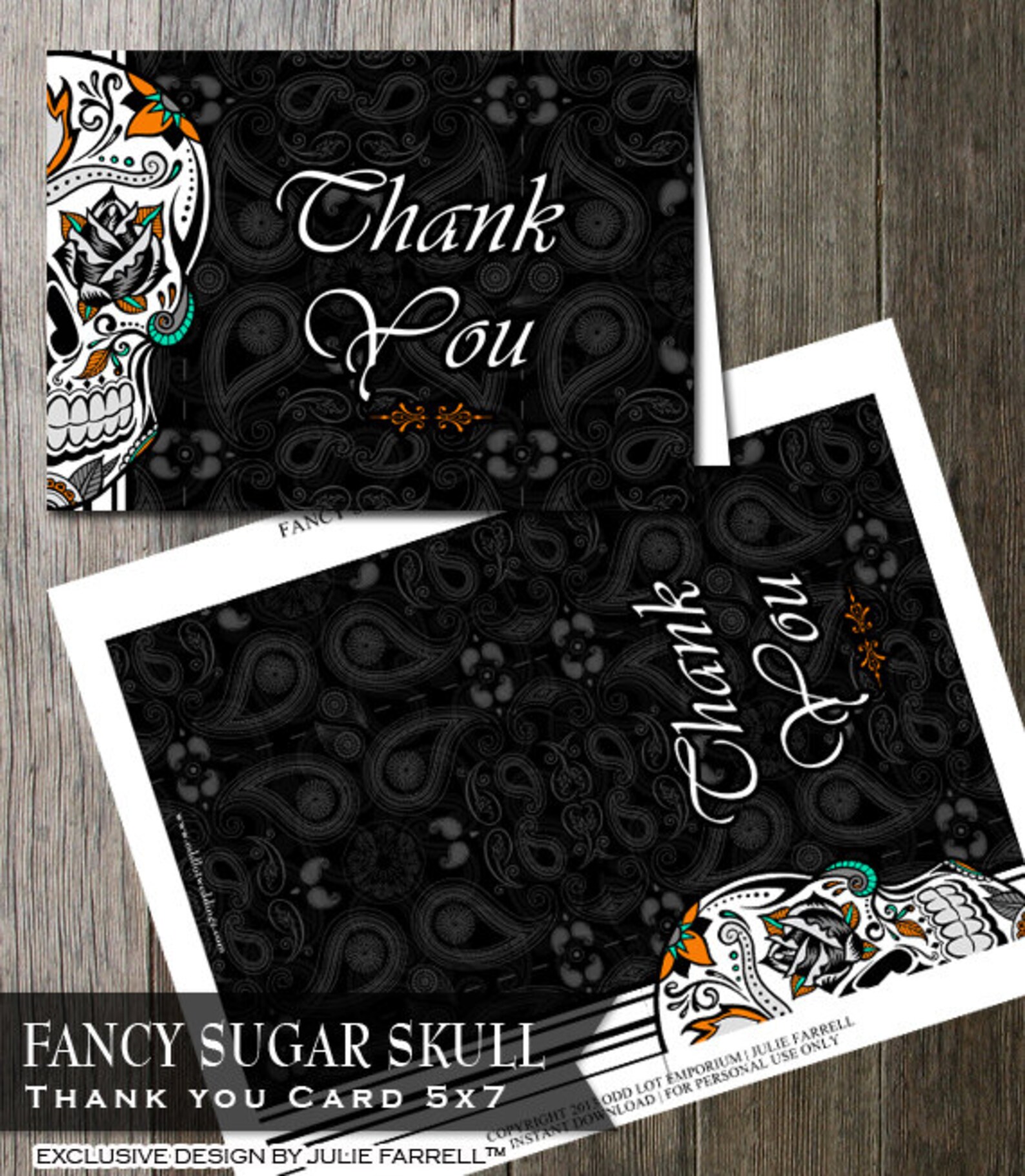 Fancy Sugar Skull Thank You Card, Day of the Dead, Dia De Los Muertos ...