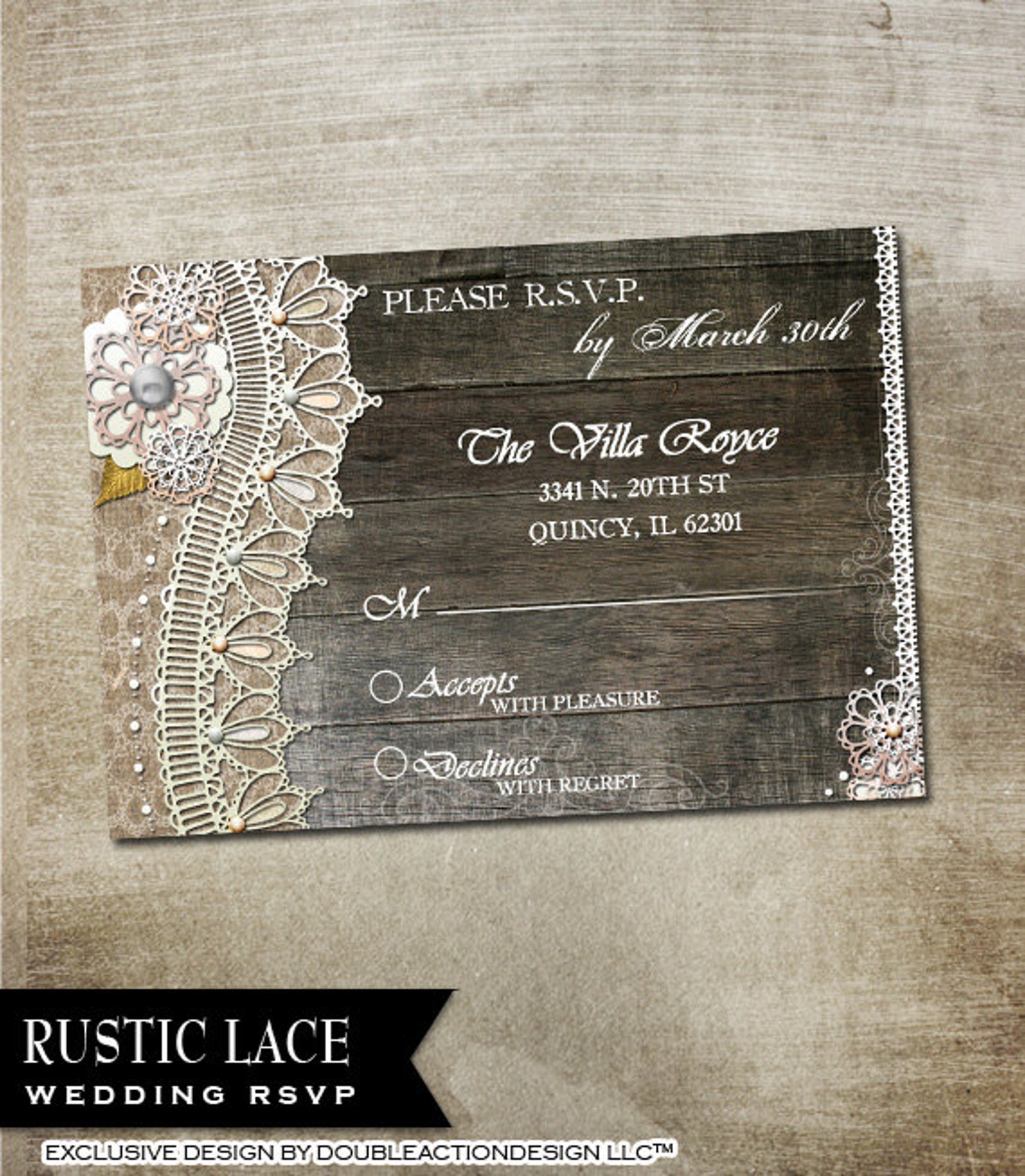 Rustic Lace Wedding Invitation Rsvp Envelope and Avery Label - Etsy