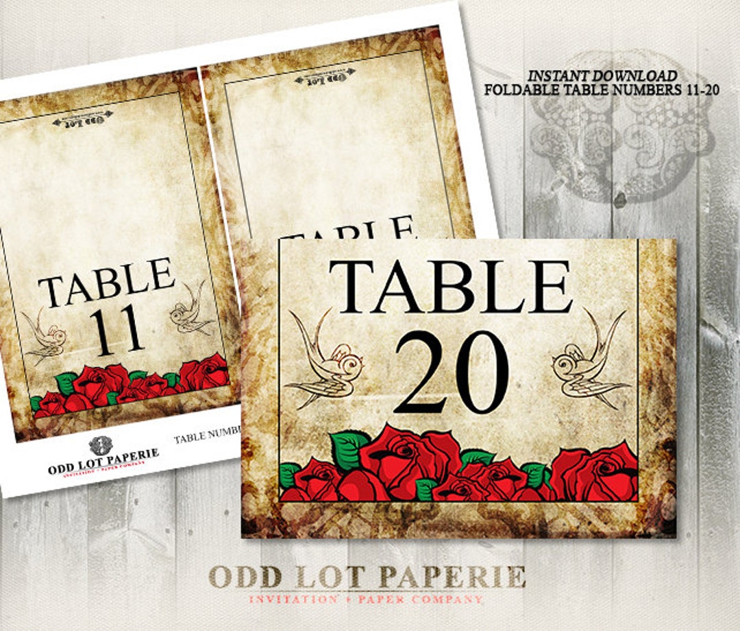 Printable Table Number Folded Cards, DIY Table Number Card, Wedding ...