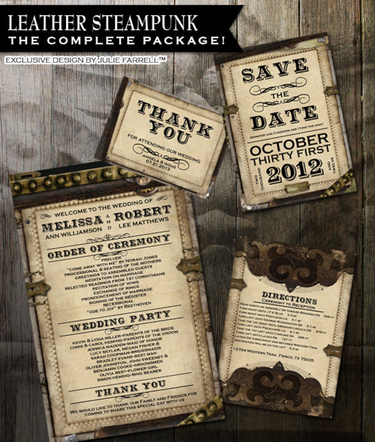 Steampunk Victorian Faux Leather Wedding Invitation Complete - Etsy