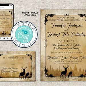 Hunting Wedding Invitation, Camo Wedding, DIY Editable Wedding ...