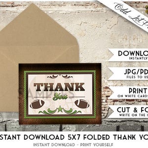 Printable Thank You Card, Football Thank You Cards, Football Card ...