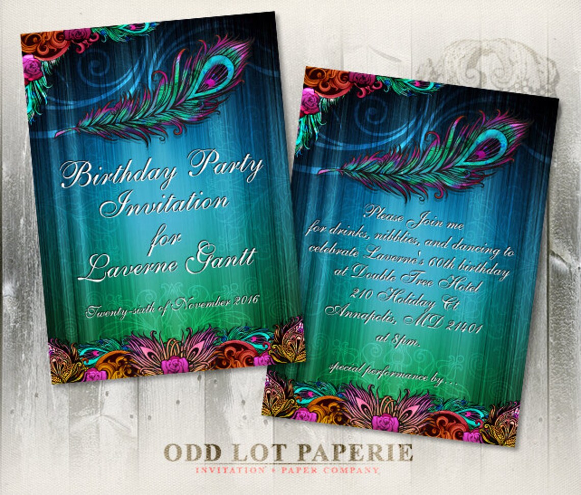 Peacock Birthday Party Invitation Suite Party Printables - Etsy