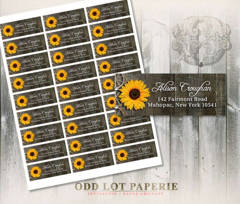 Rustic Sunflower Address Labels DIY Avery Labels Digital Files - Etsy