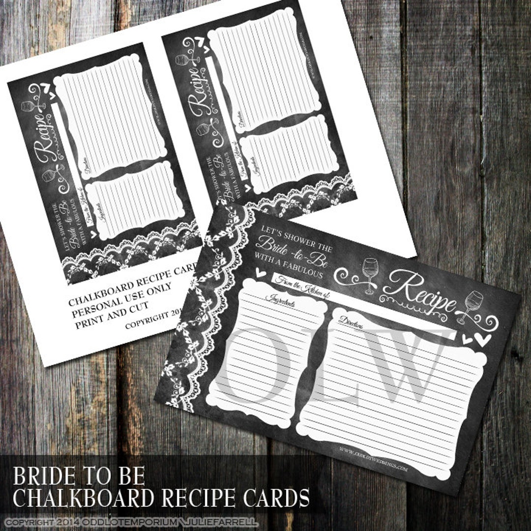 Rustic Chalkboard Recipe Cards | Black and White Bridal Shower Favor ...