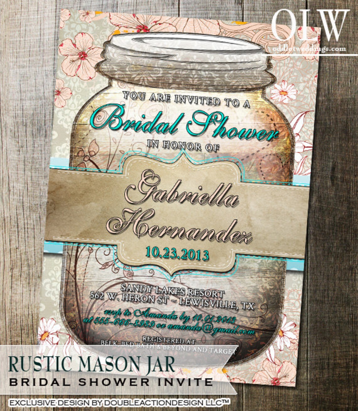 Rustic Mason Jar Bridal Shower Invitation Mason Jar Invite - Etsy