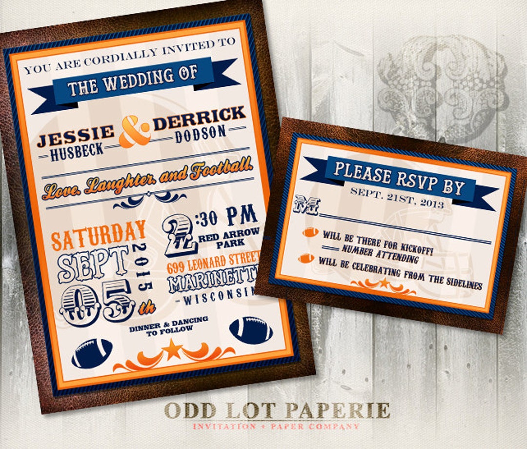 Football Wedding Invitation Set: Sports Team Colors (printable Files ...
