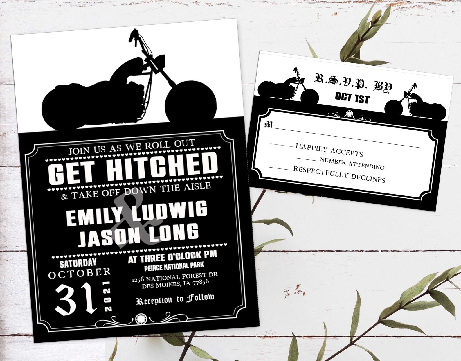 Editable Motorcycle Biker Wedding Invitation & RSVP Card | Etsy