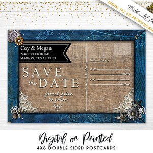 Country Rustic Save the Date, Rustic Wedding Card, Denim and Lace ...
