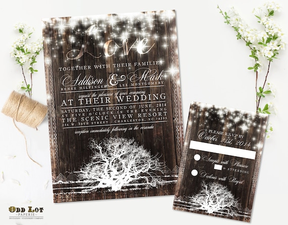 Rustic Tree Wedding Invitation Set, Winter Wedding, Rustic Wedding, Wood and Oak Tree with ...
