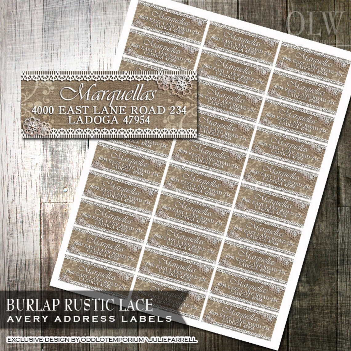 Rustic Burlap and Lace Address Labels DIY Avery Labels for - Etsy