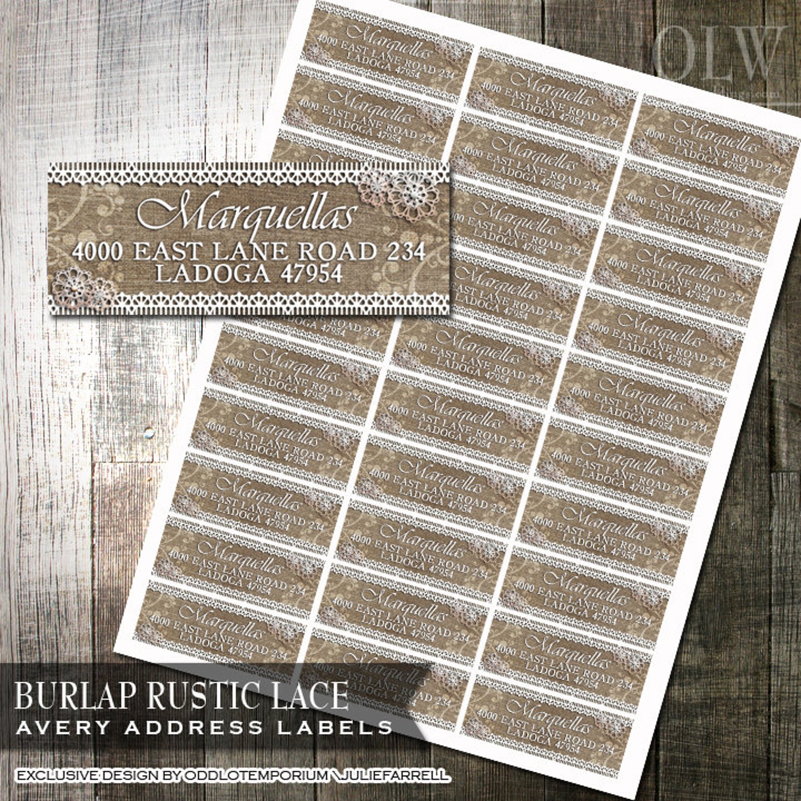Rustic Burlap and Lace Address Labels DIY Avery Labels for - Etsy