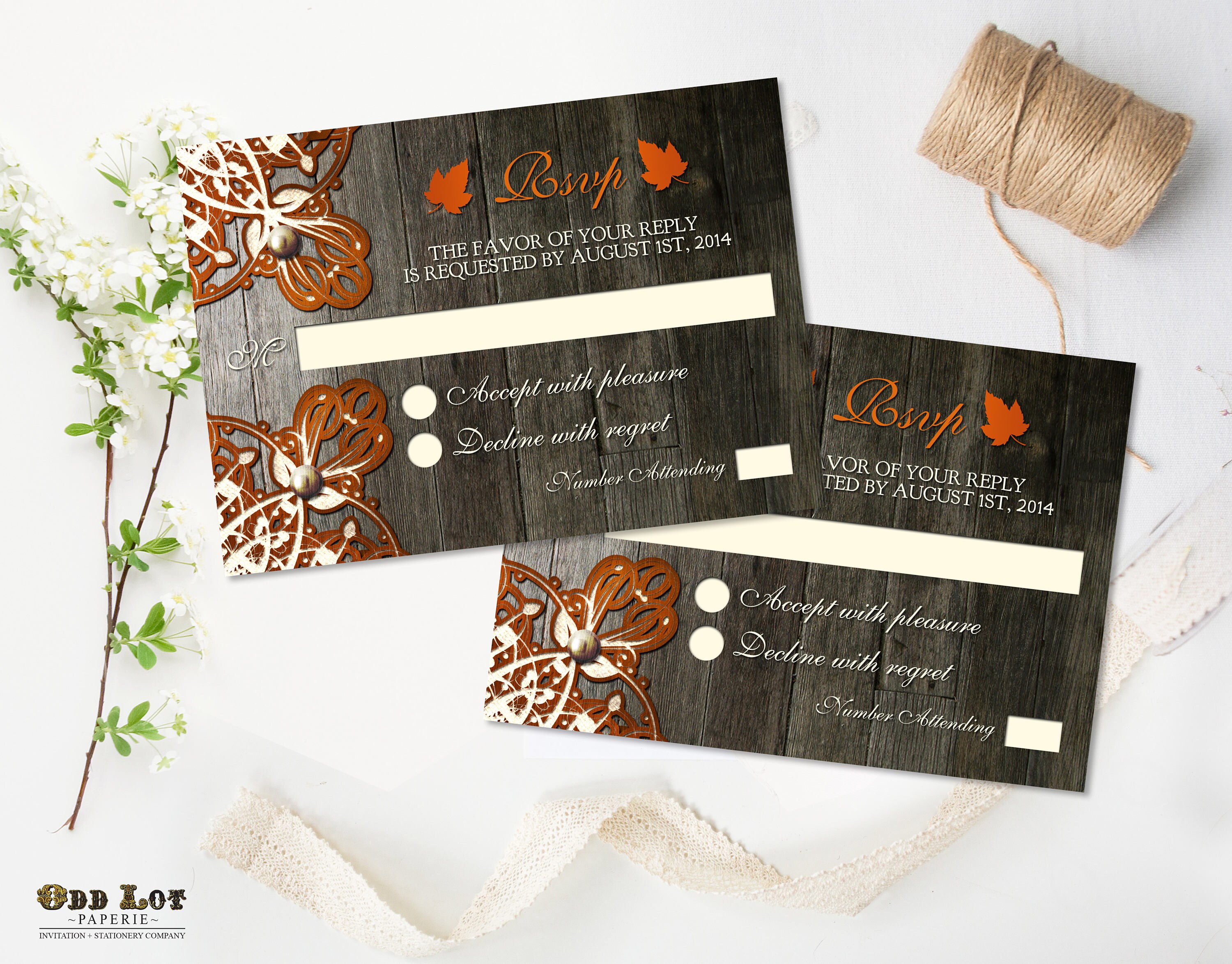 Rustic Lace Wedding Invitation and RSVP Fall Wedding Invite | Etsy