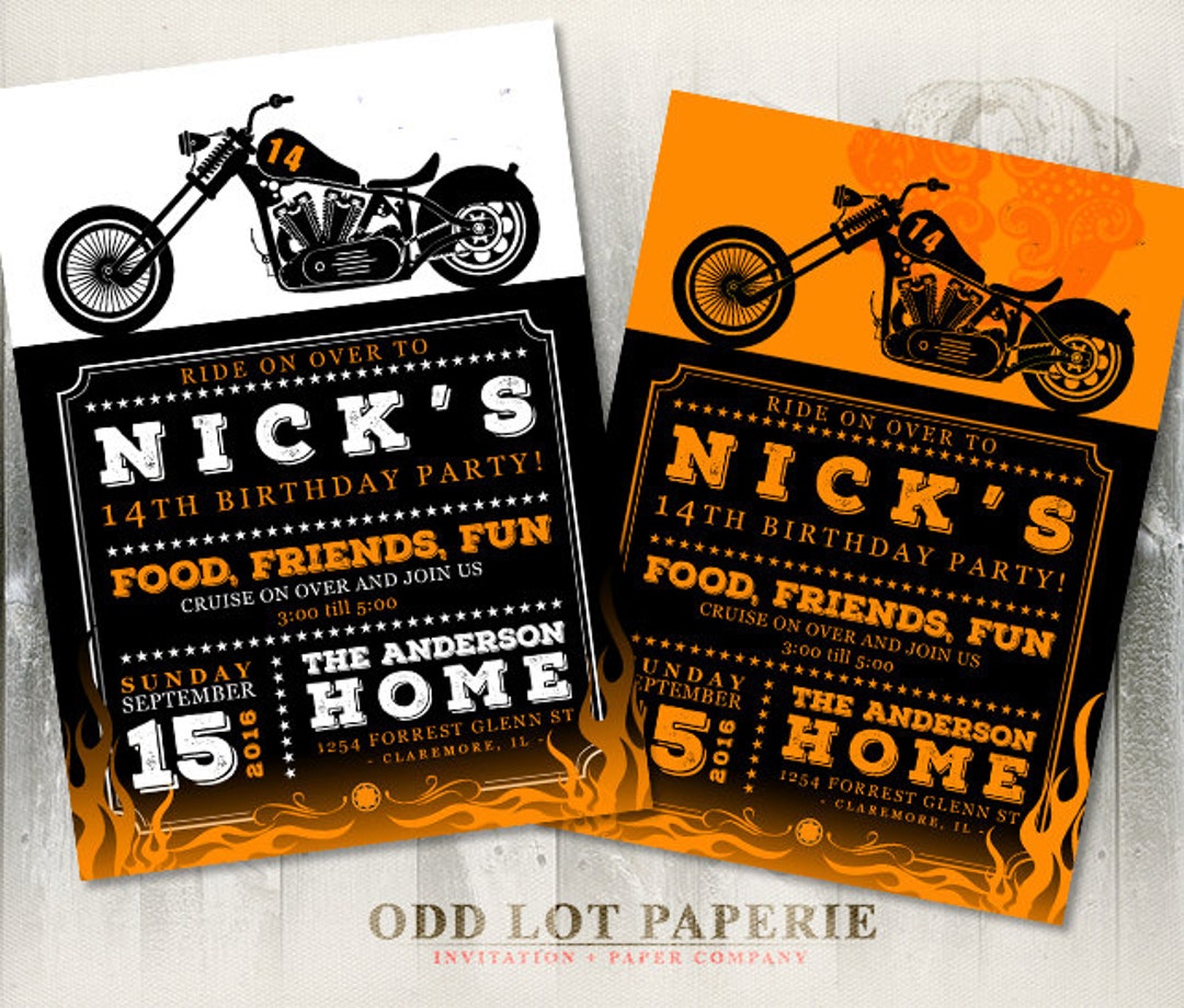 Biker Motorcycle Birthday Invitation, Biker Party Invite, DIY Printable ...