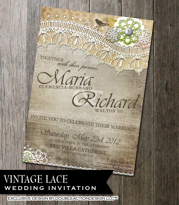 Rustic Lace Wedding Invitation Printable Wedding Invitation | Etsy