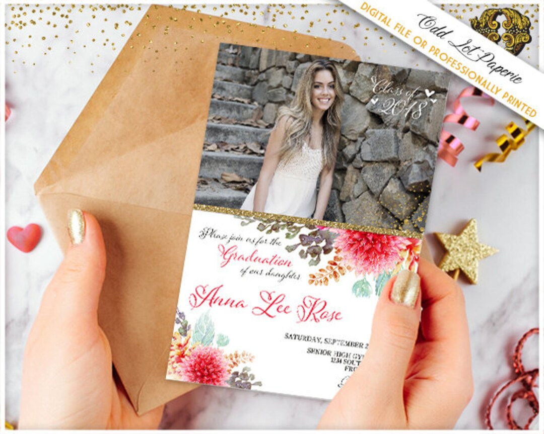 Boho Floral Graduation Invitation Template Printable Grad Announcement ...