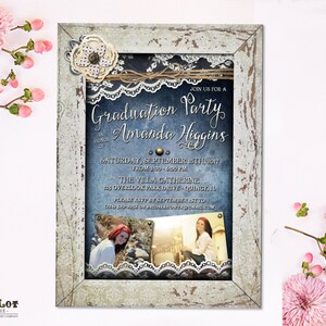 Rustic Graduation Invitation Denim Lace Graduation Announcement Cottage ...