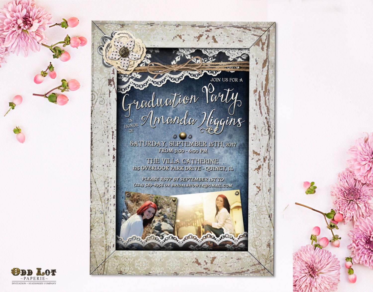 Rustic Graduation Invitation Denim Lace Graduation | Etsy